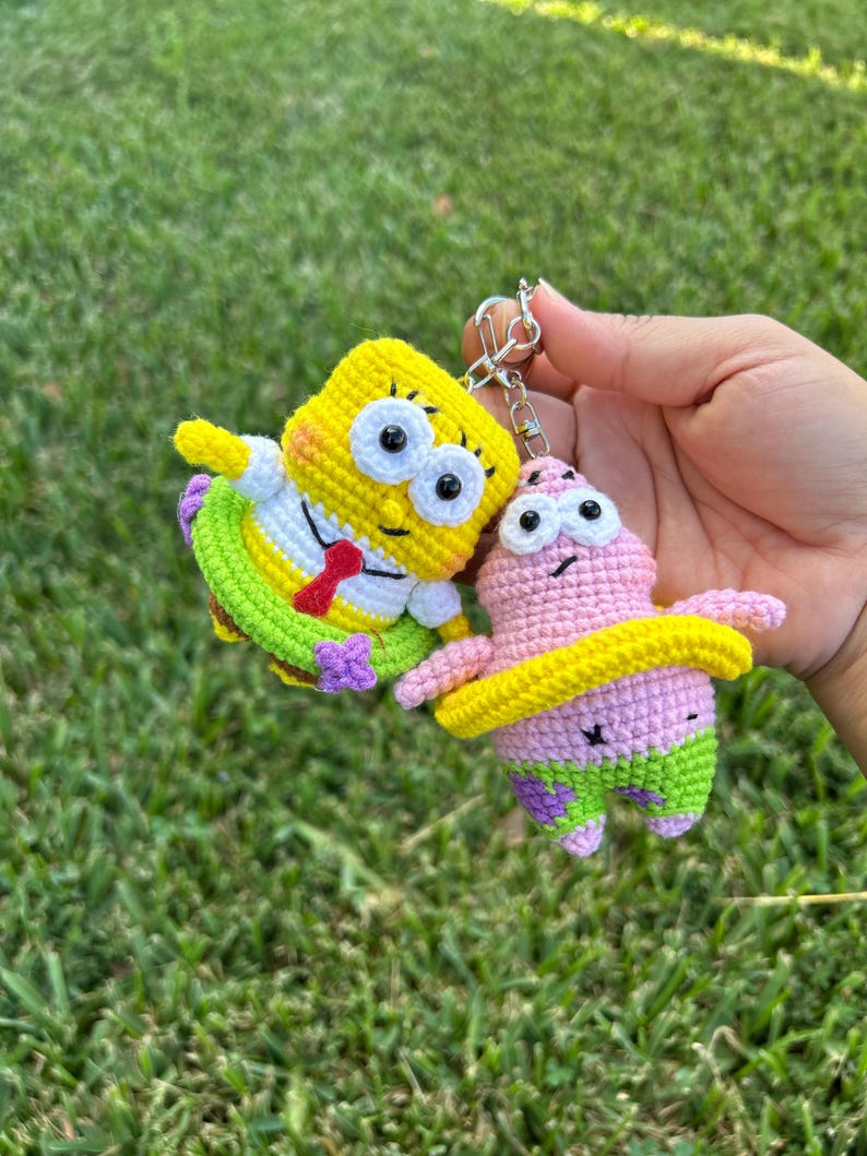 Crochet Patrick and Spongebob Keychain - Etsy