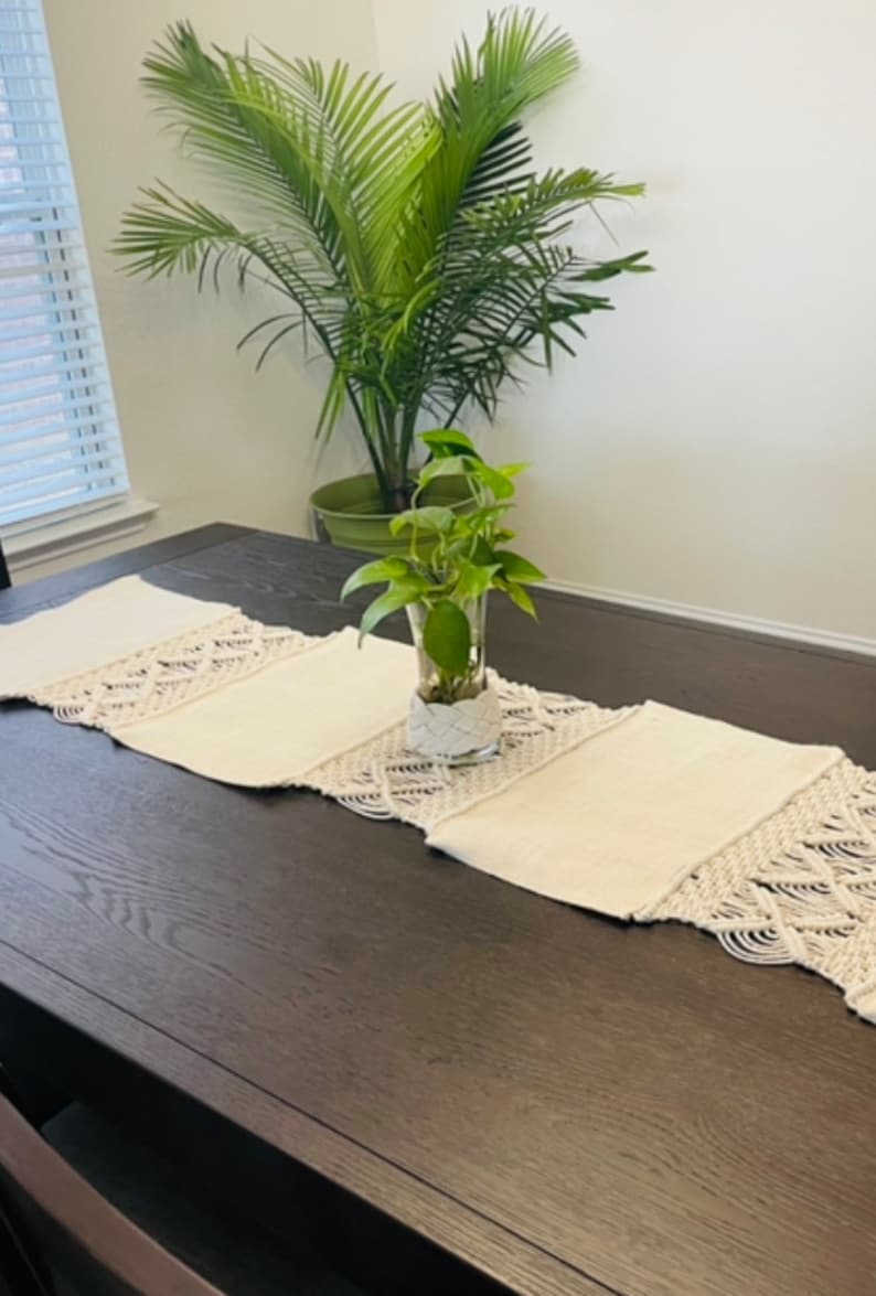 Handmade Burlap and Macrame Table Runner, Boho Table Décor, Table ...