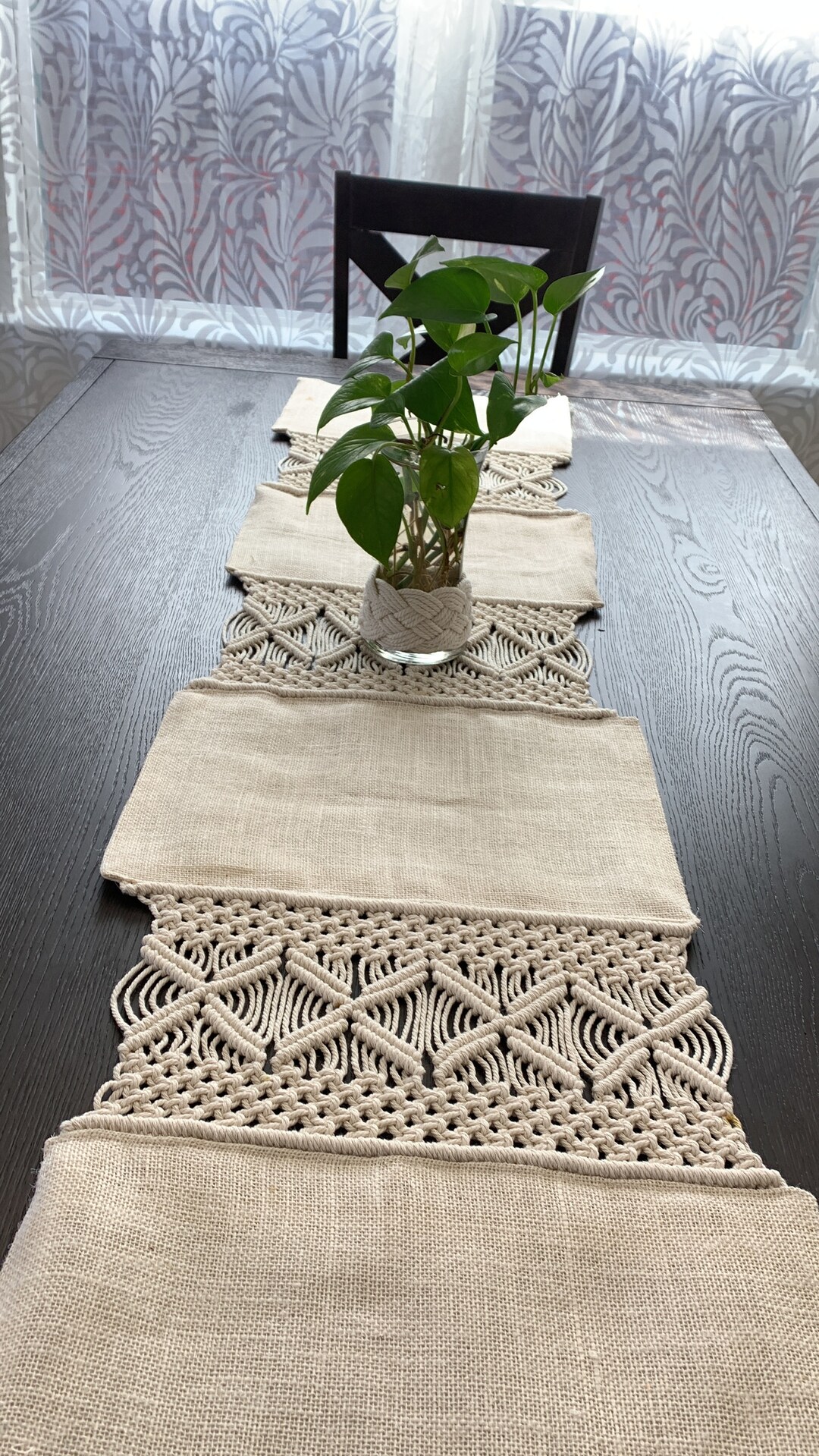 Handmade Burlap and Macrame Table Runner, Boho Table Décor, Table ...