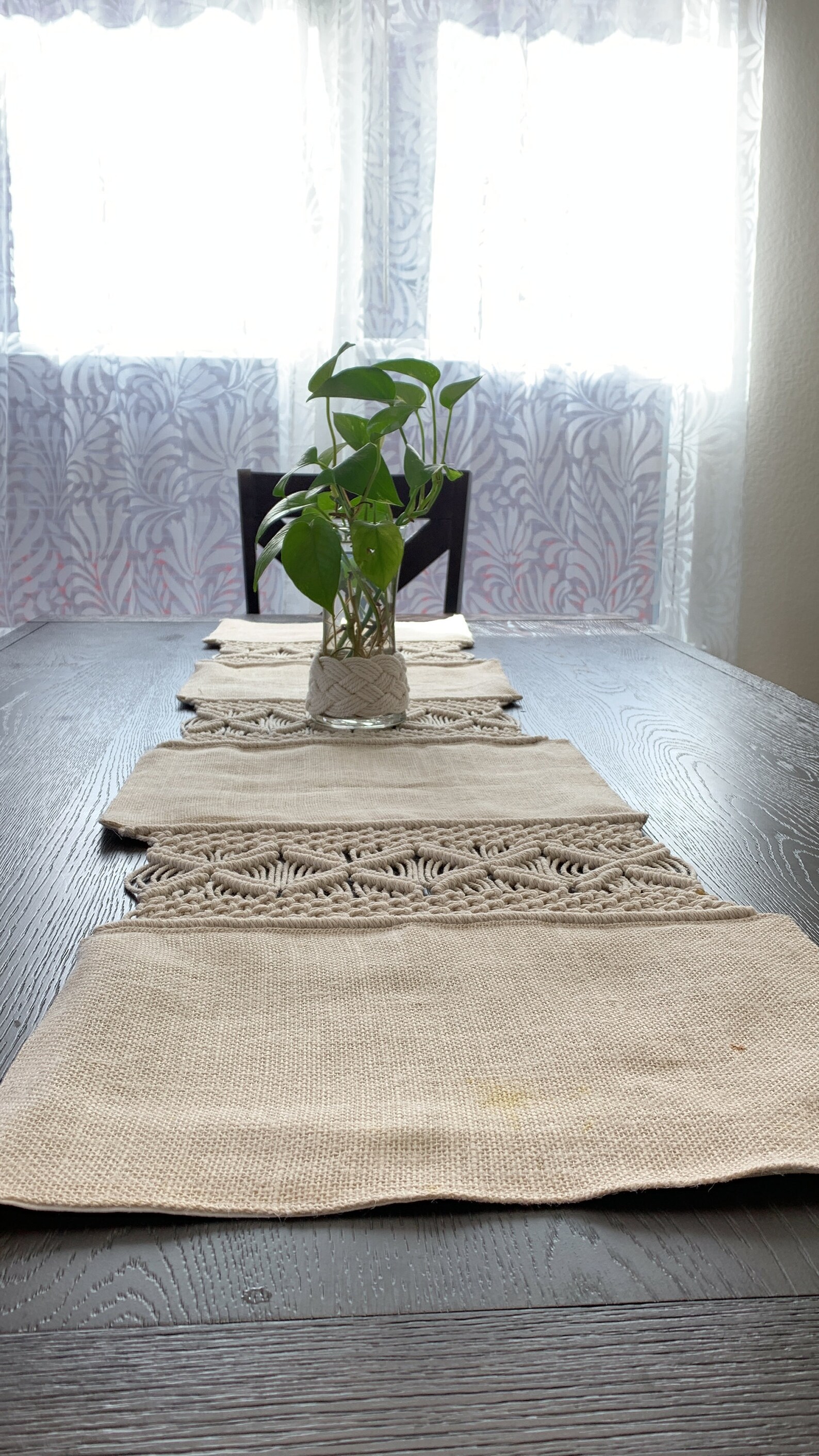 Handmade Burlap and Macrame Table Runner, Boho Table Décor, Table ...