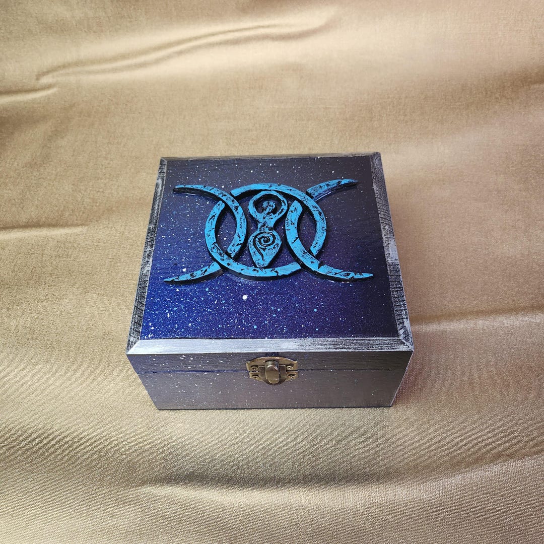 Triple Moon Wooden Box With Protectors /box Wood Moon/ Hand Painted and ...