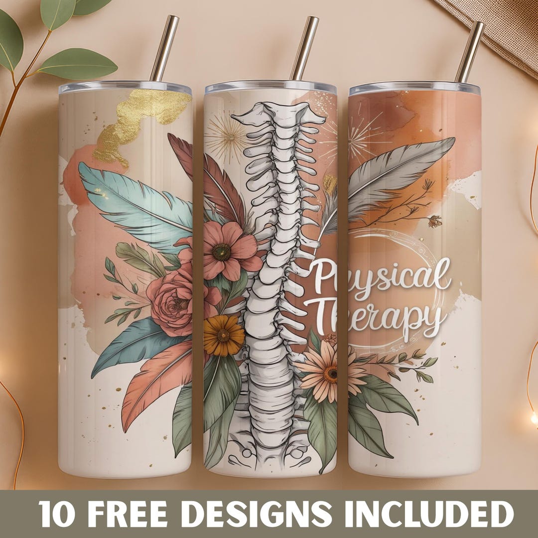 Boho Spine Physical Therapy Tumbler Wrap PNG, Floral Anatomy ...
