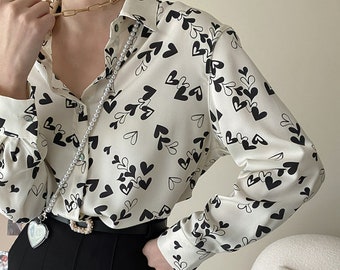 Heart Printed Blouse - Etsy