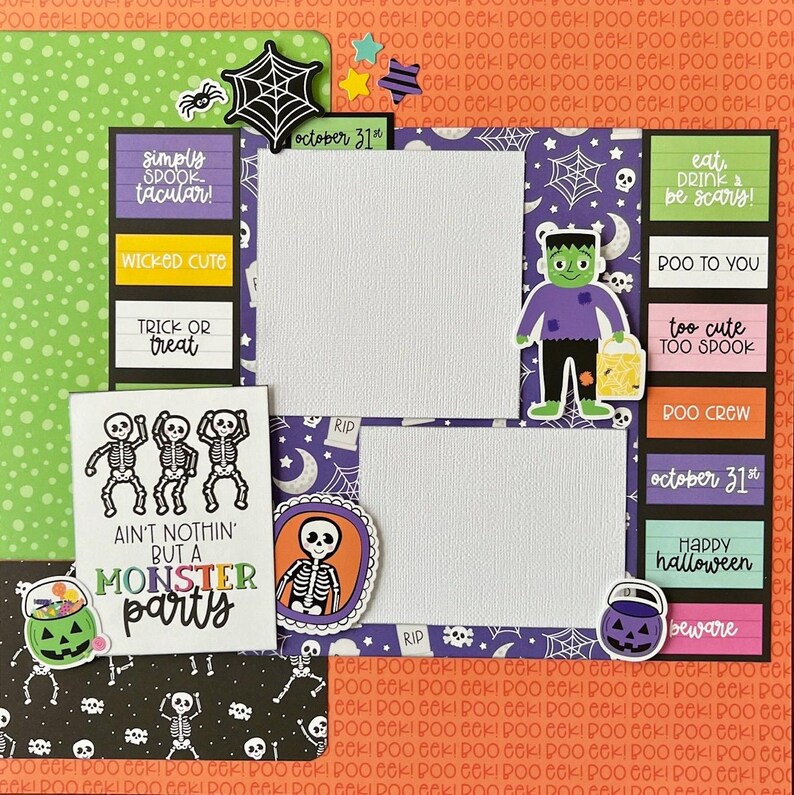 Monster Party 12x12 Scrapbook Layout 2 Page Kit Halloween - Etsy