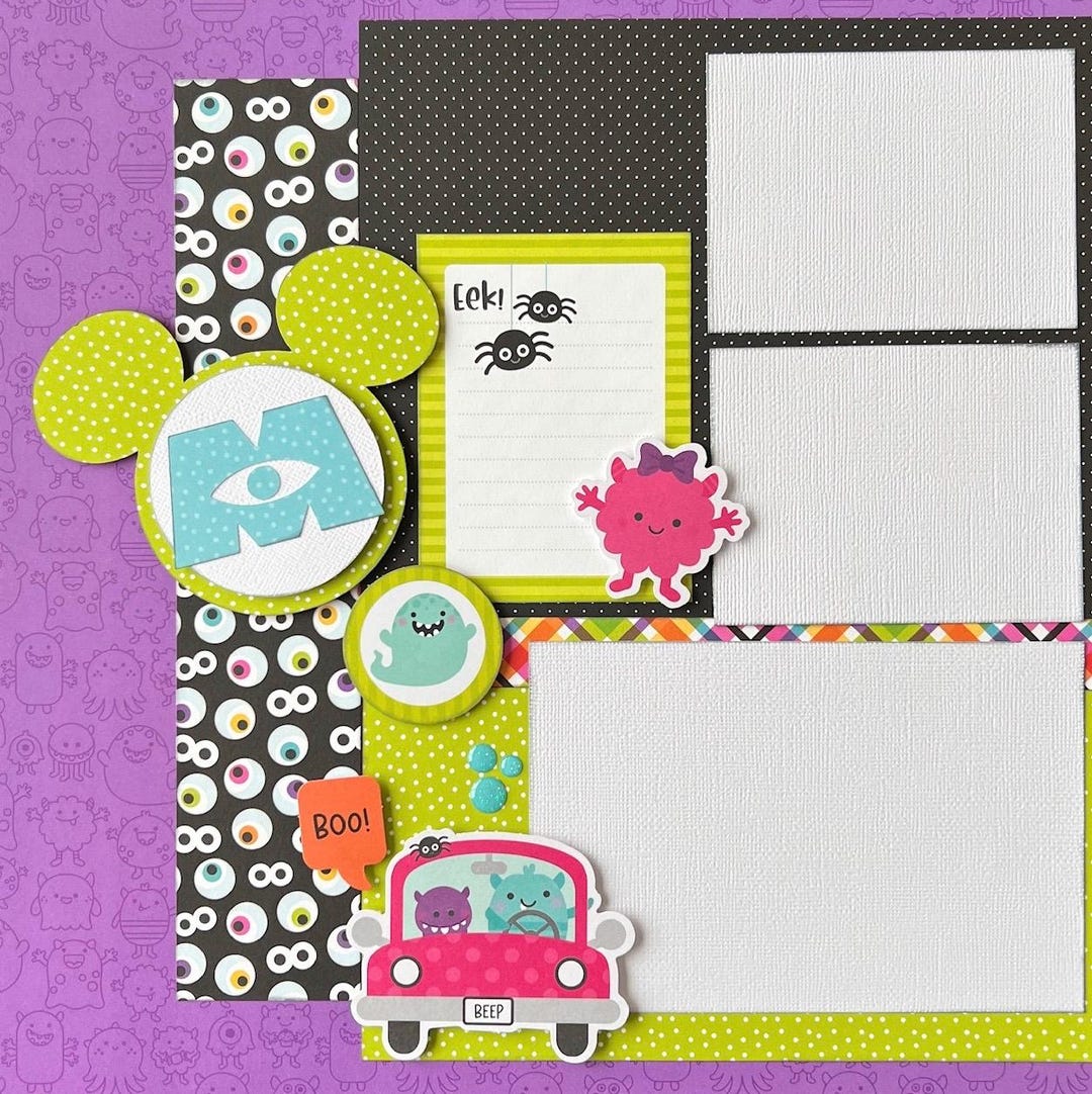 Scream Time Monsters Scrapbook Layout 2 Page Kit - Etsy
