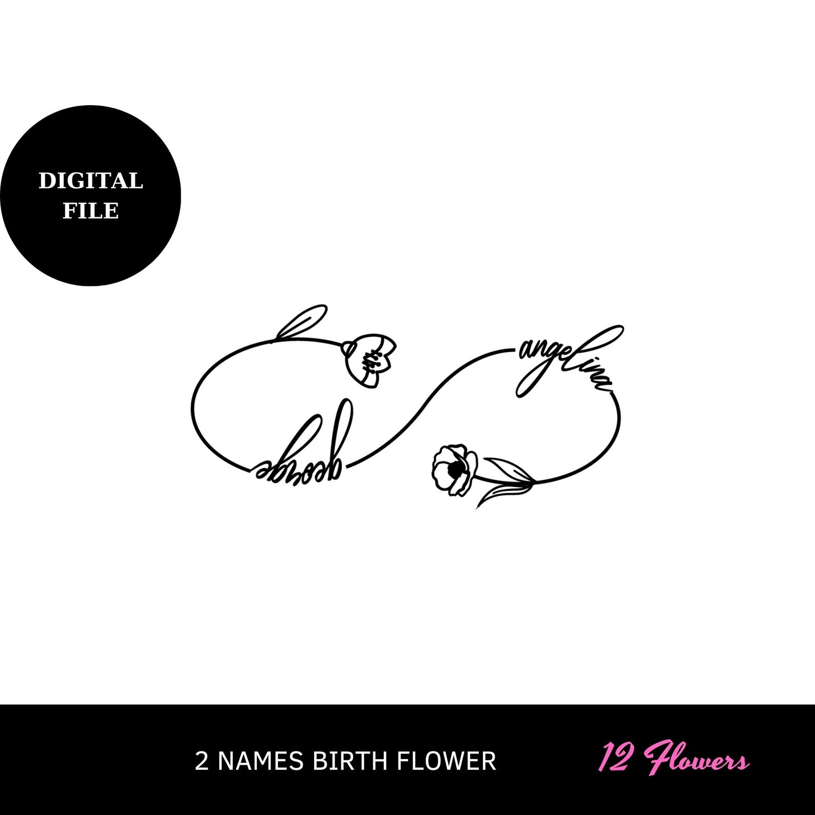 Infinity Symbol Tattoo Birth Month Flower Custom Two Names - Etsy