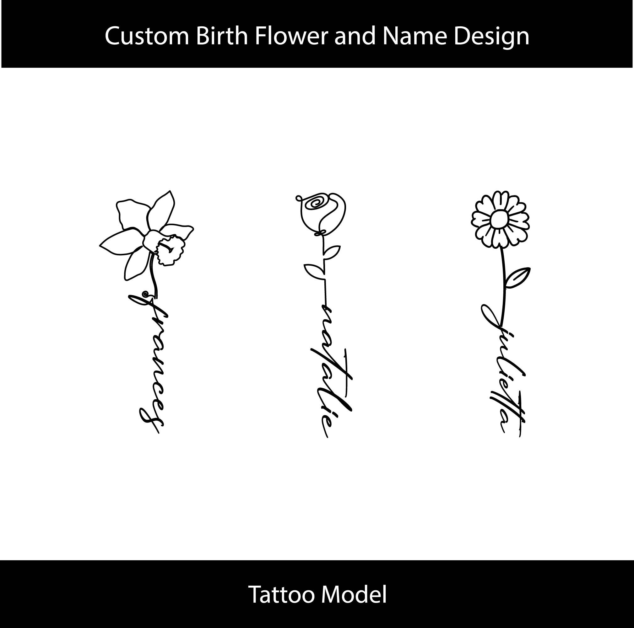 Birthday Flower Name Personalized Tattoo Birth Flower Design Line ...