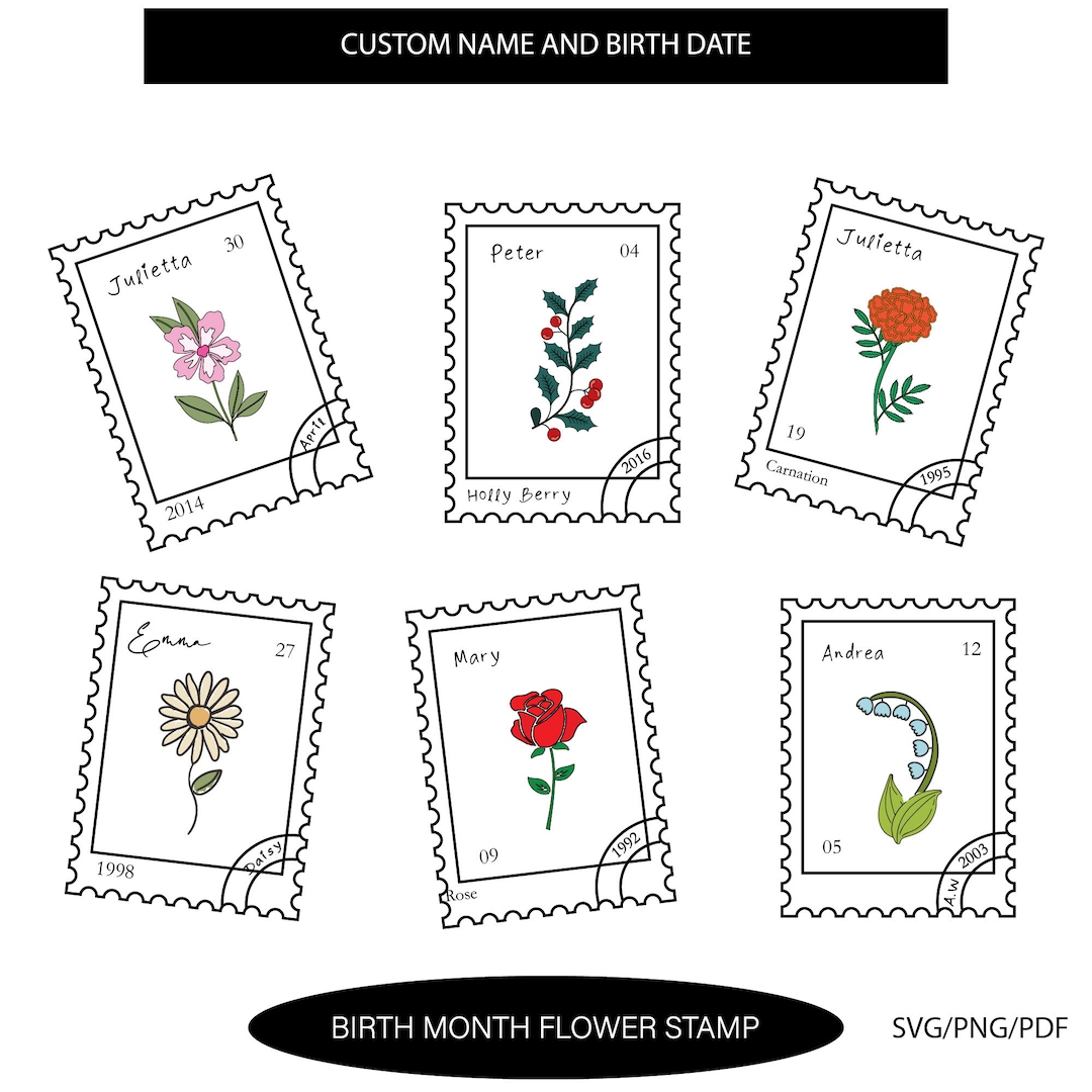Birth Month Flower Stamp • Name and Birth Date Tattoo • Sticker ...