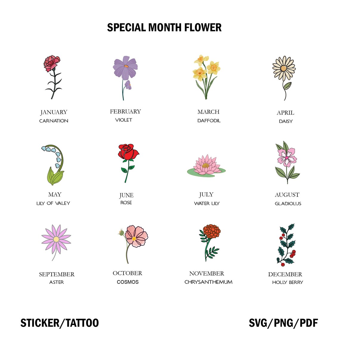 Colourful Birth Month Flower • Name Tattoo • Custom Floral Name ...