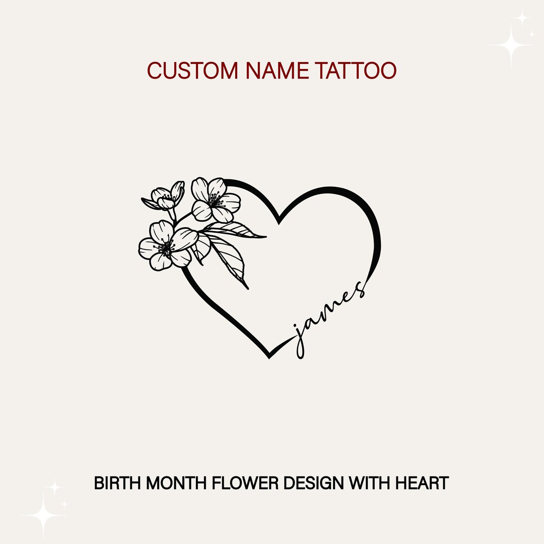 Birth Month Flowers Design With Heart • Birthday Flower Tattoo • Custom ...
