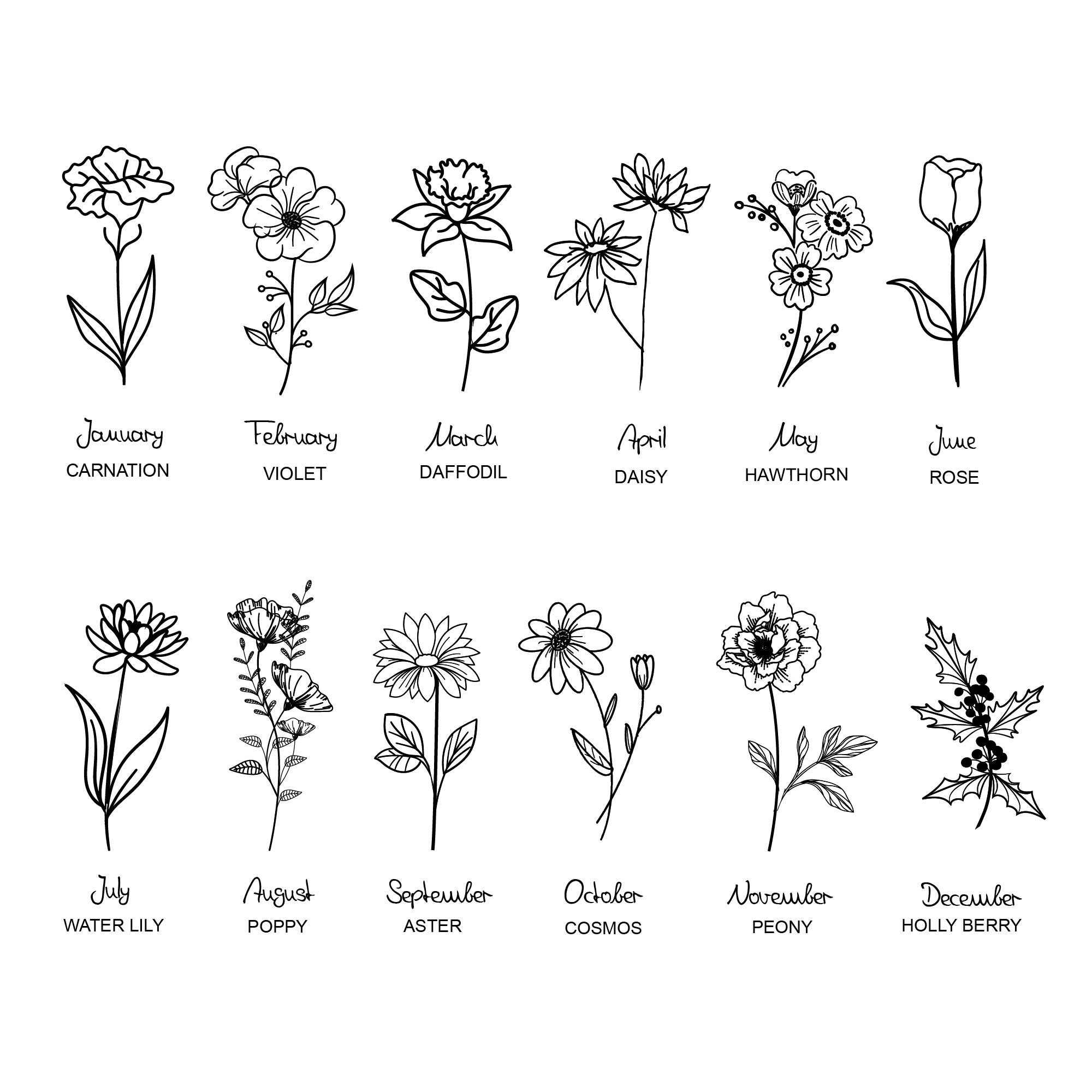 Birthday Flower Name Tattoo Birth Flower Design Custom - Etsy