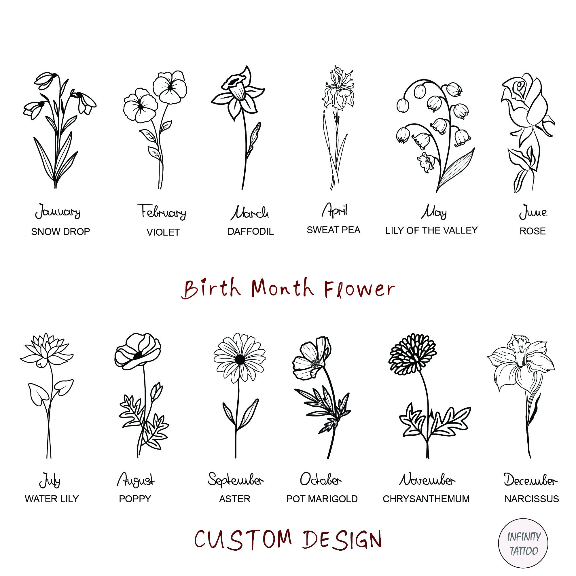 Custom Birth Month Flower and Name Design With Moon • Birthday Flower ...