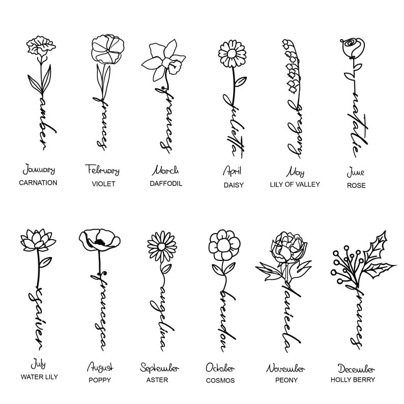 Birthday Flower Name Personalized Tattoo Birth Flower Design Line