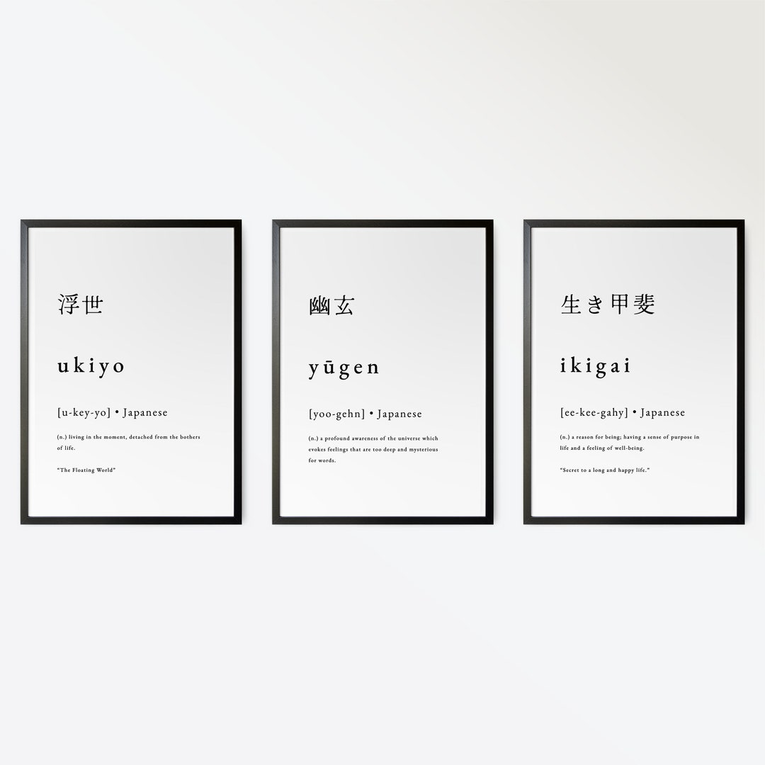 Japanese Definition Wall Art Set | Ikigai Yugen Ukiyo Prints ...