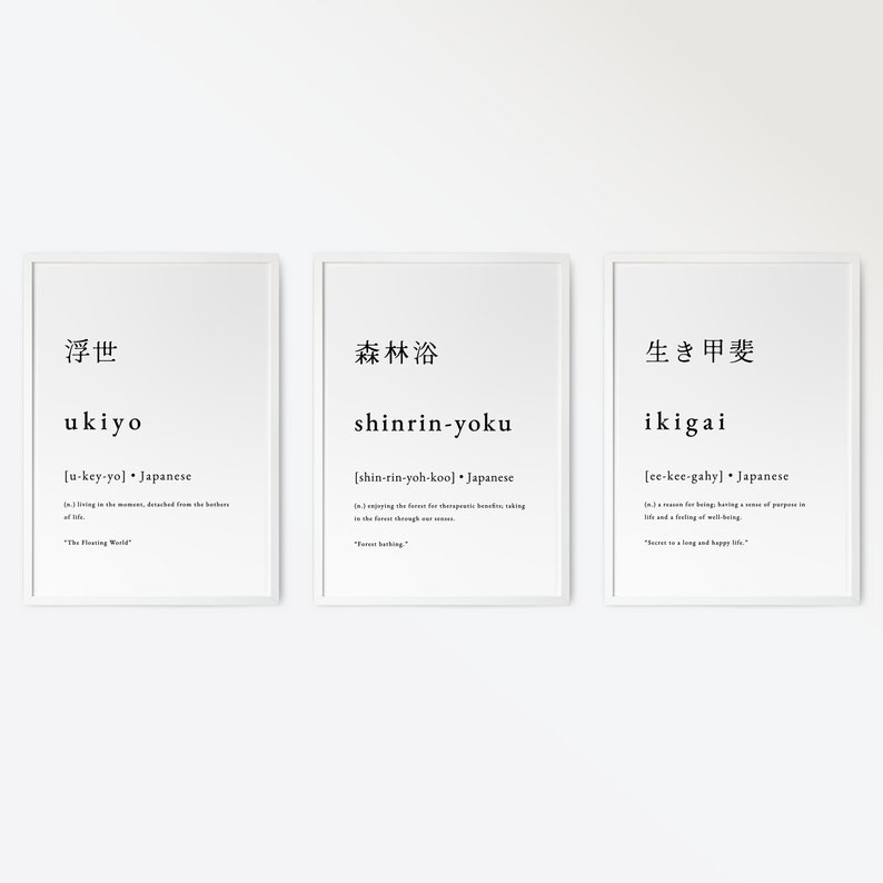 Japanese Definition Wall Art Set | Ikigai Yugen Ukiyo Prints ...