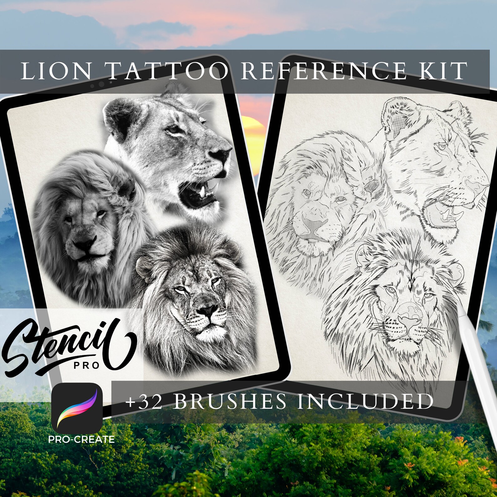Lion Brushes Procreate Brush Set Lion Tattoo Stamp Brushes | Etsy