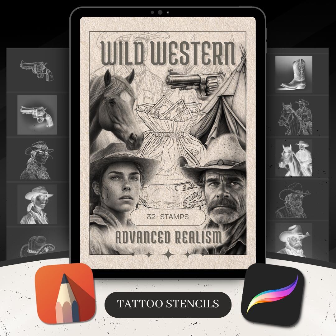 Wild West Brushes Procreate Brush Set Western Tattoo Stencils & Stamp ...