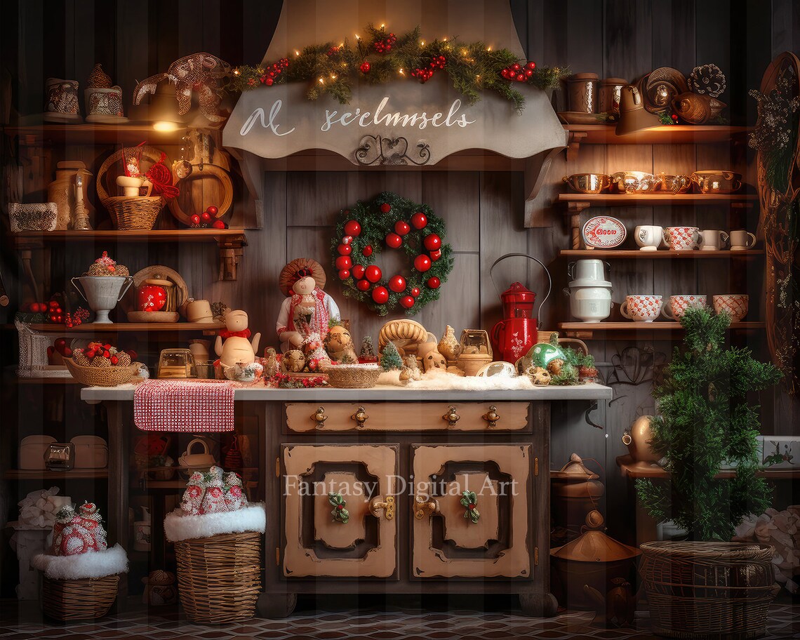 Christmas Kitchen Backdrop Photography Christmas Digital Etsy Canada