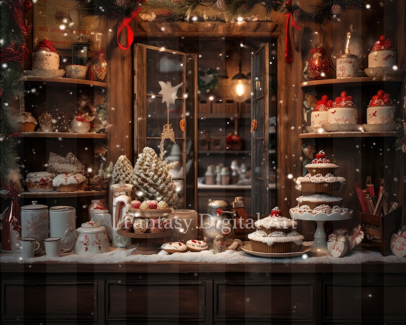 Christmas Kitchen Digital Backdrop, Christmas Background Photography, 5 ...