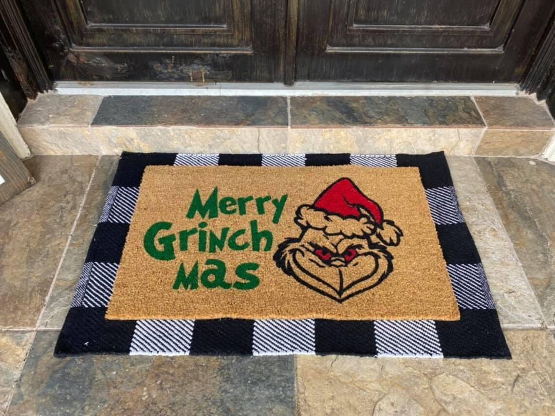 Merry Grinchmas Doormat - Grinch Face - Etsy