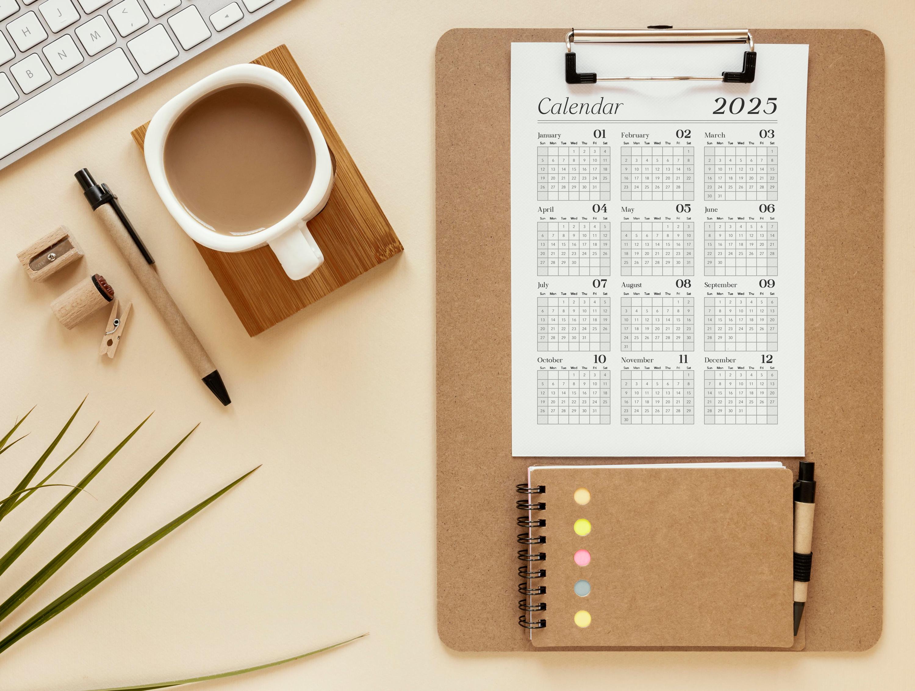 2025 Printable Yearly Calendar | Year at A Glance | A3, A4, A5, Letter ...