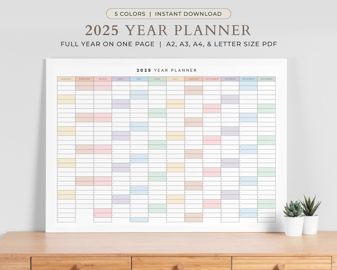 2025 Year Planner Printable | Year at a Glance | One Page Yearly ...