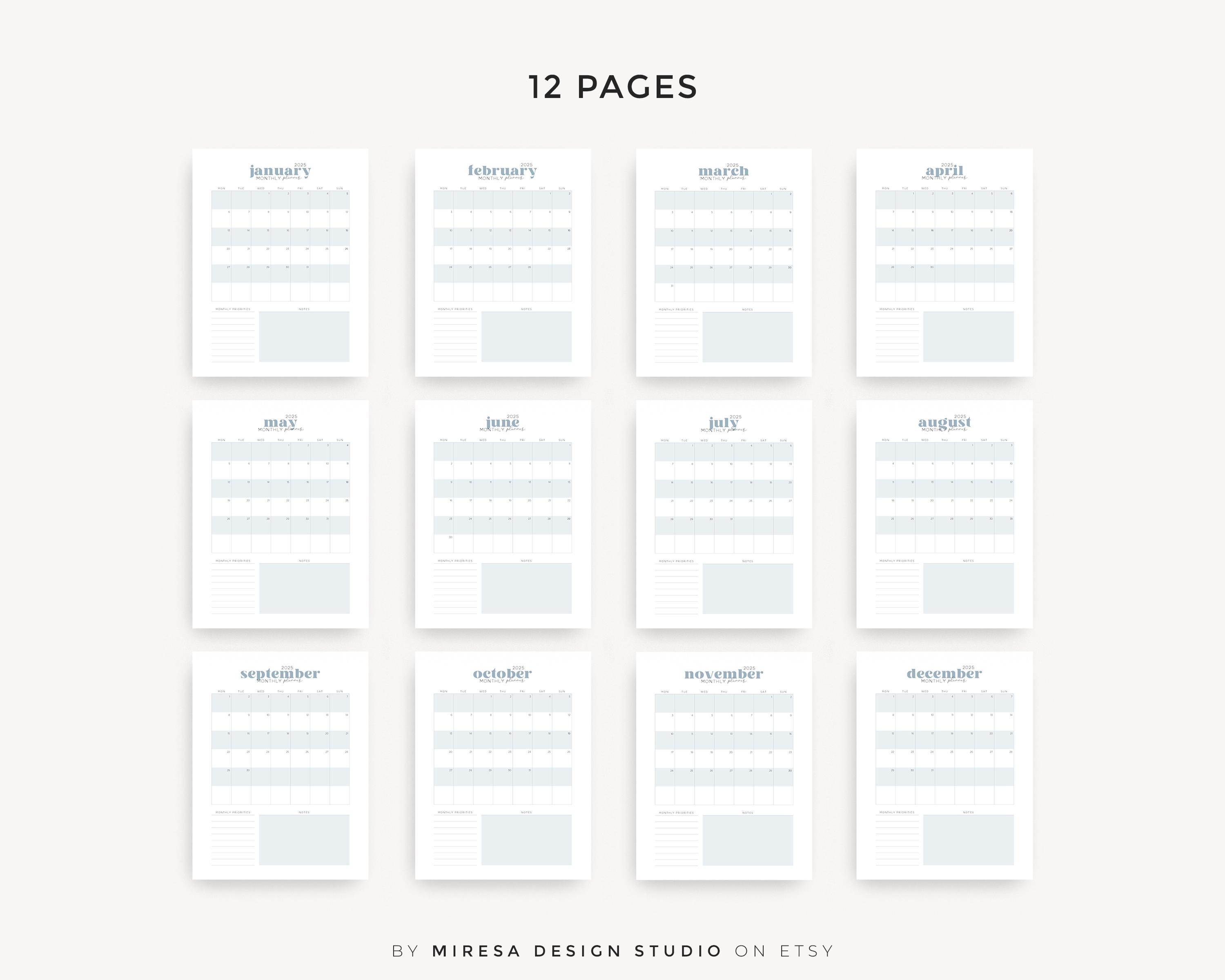 2025 Monthly Calendar With Notes Calendar Template Minimalist Planner ...