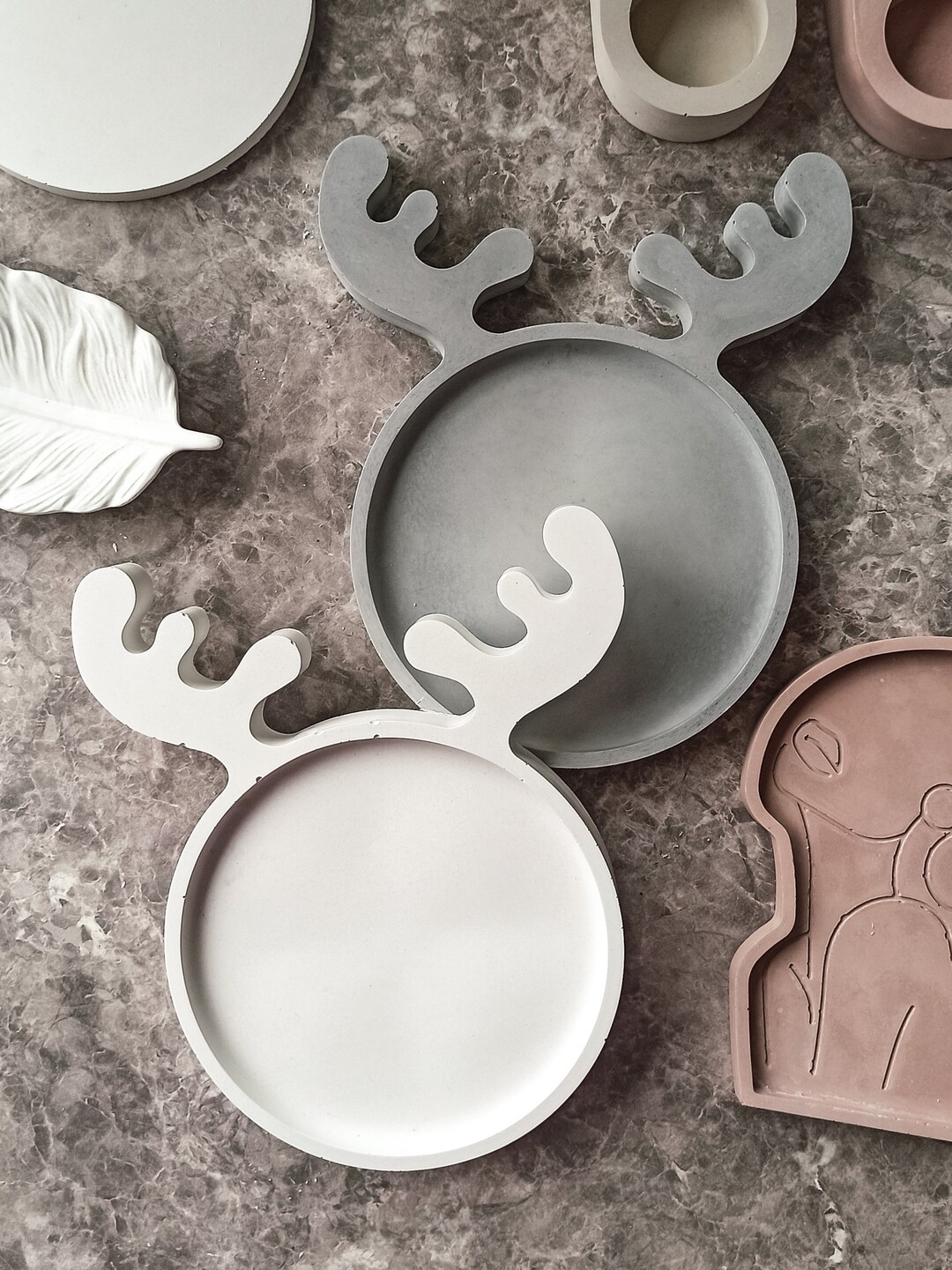Handmade Concrete Reindeer Tray, Christmas Decor, Candle Trinket Dish ...