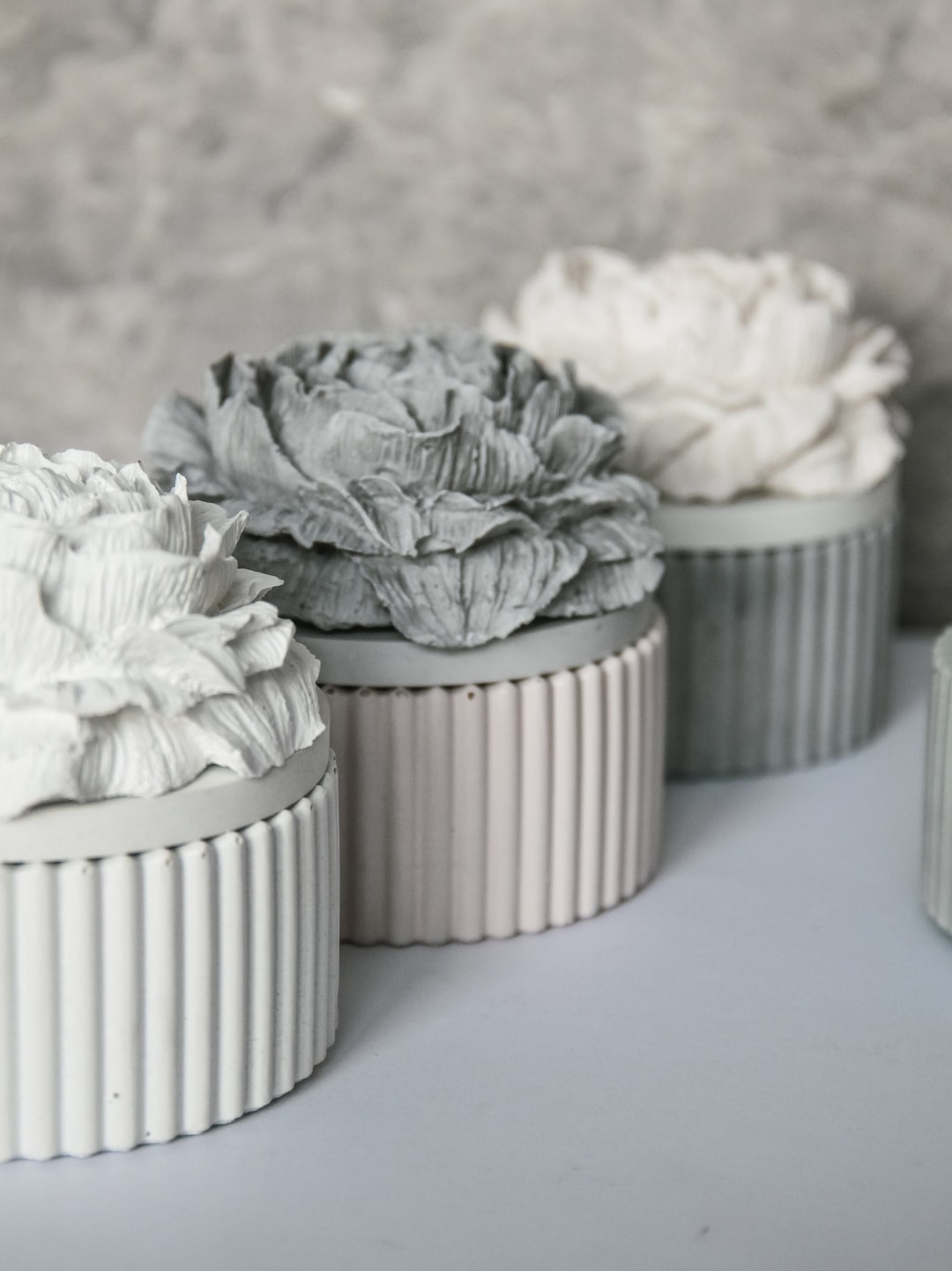 Ribbed Concrete Jewelry Box With Peony Lid: Jewelry Trinket Ring Holder ...