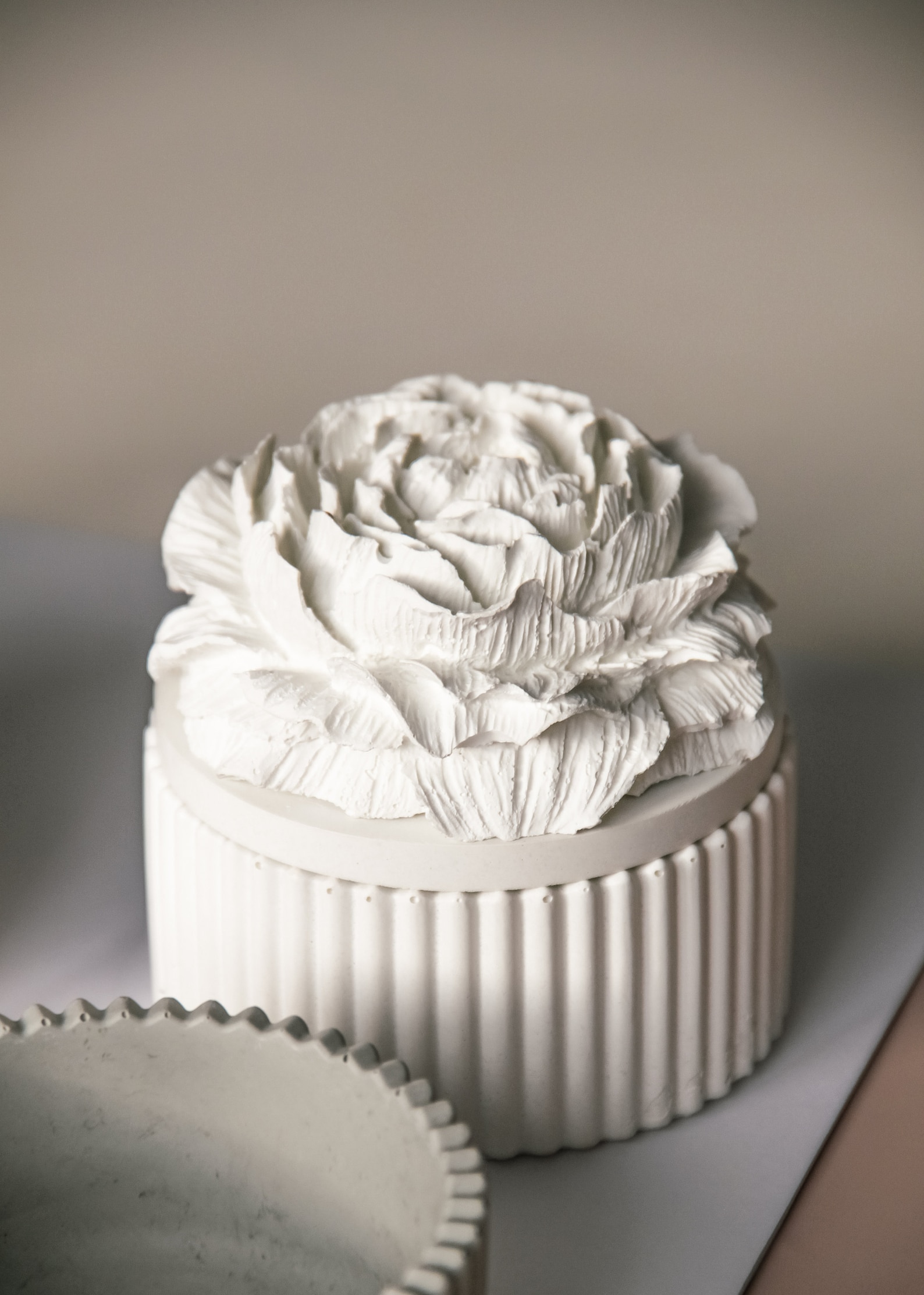 Ribbed Stone Jar With Peony Lid, Ring Trinket Jewelry Box Concrete ...