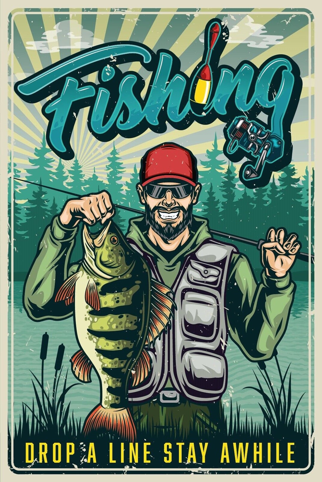 Nostalgia Sign Fishing Line Angler Fishing 12x18 / 20x30 / 30x40 Sheet ...