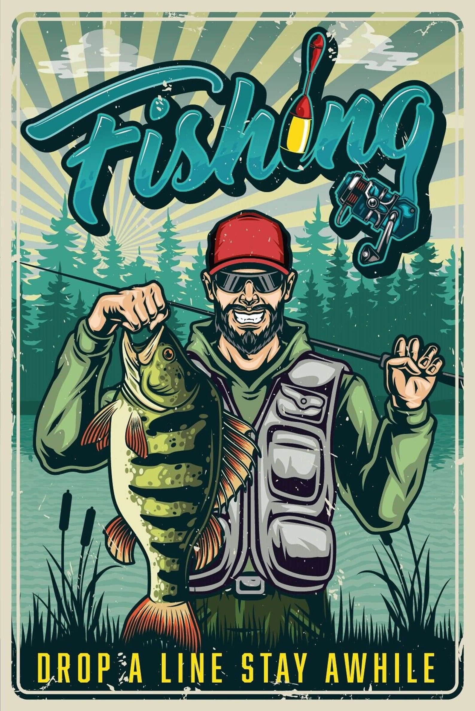 Nostalgia Sign Fishing Line Angler Fishing 12x18 / 20x30 / 30x40 Sheet ...