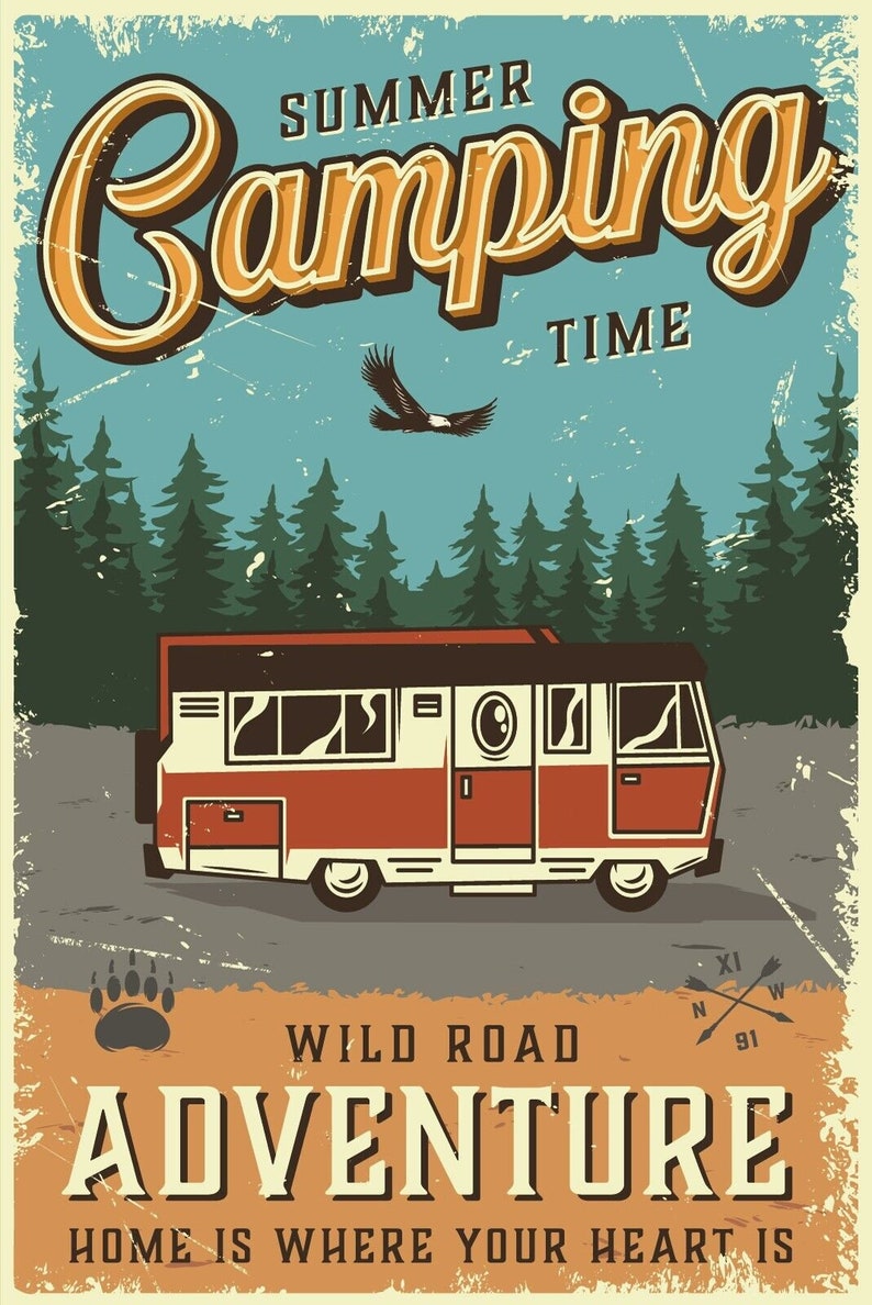 Nostalgia Sign Summer Camping Motorhome 12x18 / 20x30 / 30x40 Sheet ...