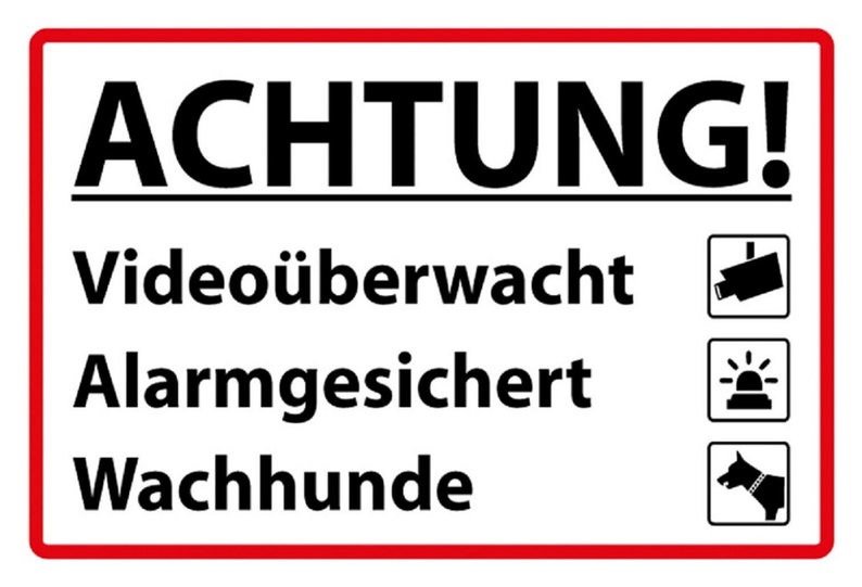 Sign Saying Caution Video Surveillance Alarm Secured Guard Dogs Warning ...