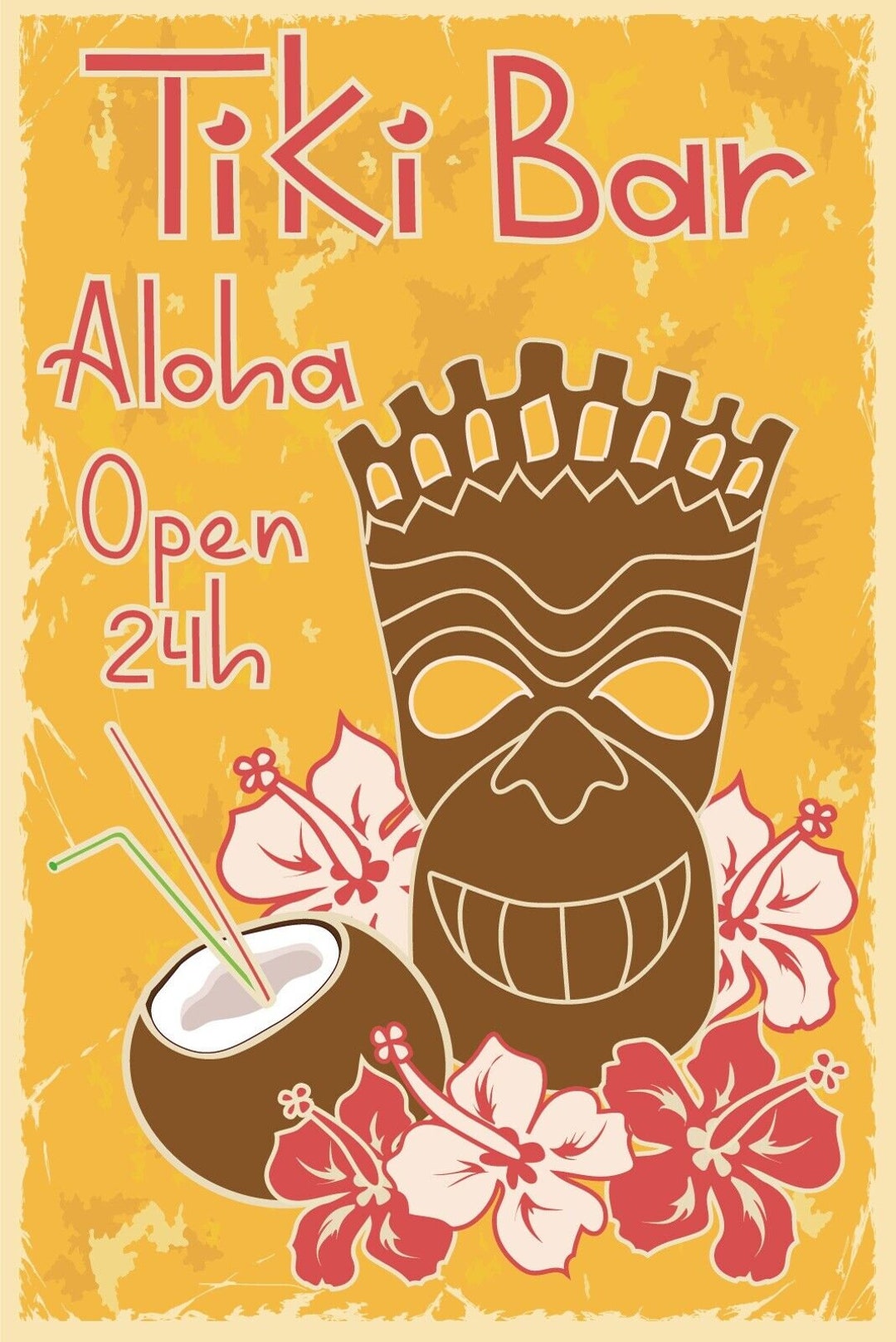 Nostalgia Sign Tiki Bar Aloha Open 24h 12x18 / 20x30 / 30x40 Sheet ...