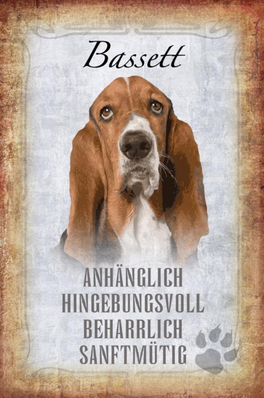 Sign Saying Bassett Dog Wanted Poster Affectionate Persistent Jw - Etsy