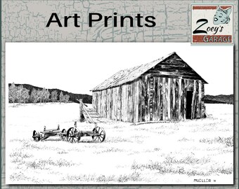 Rustic Old Barn Pen and Ink Drawing Wall Art 8 X | Etsy