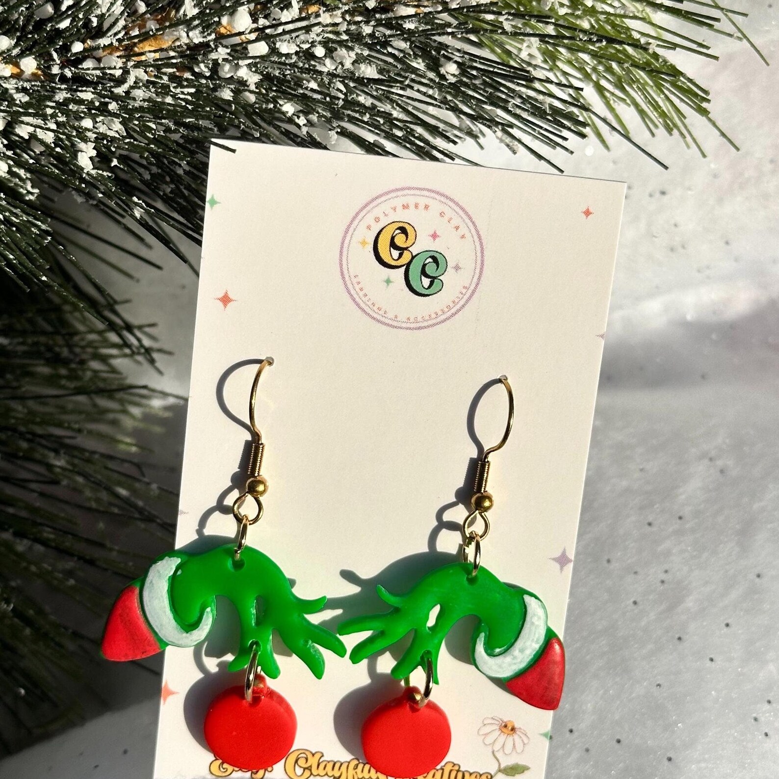 Grinch Earrings, Grinch Hand With Ornament, Grinchmas, Christmas ...