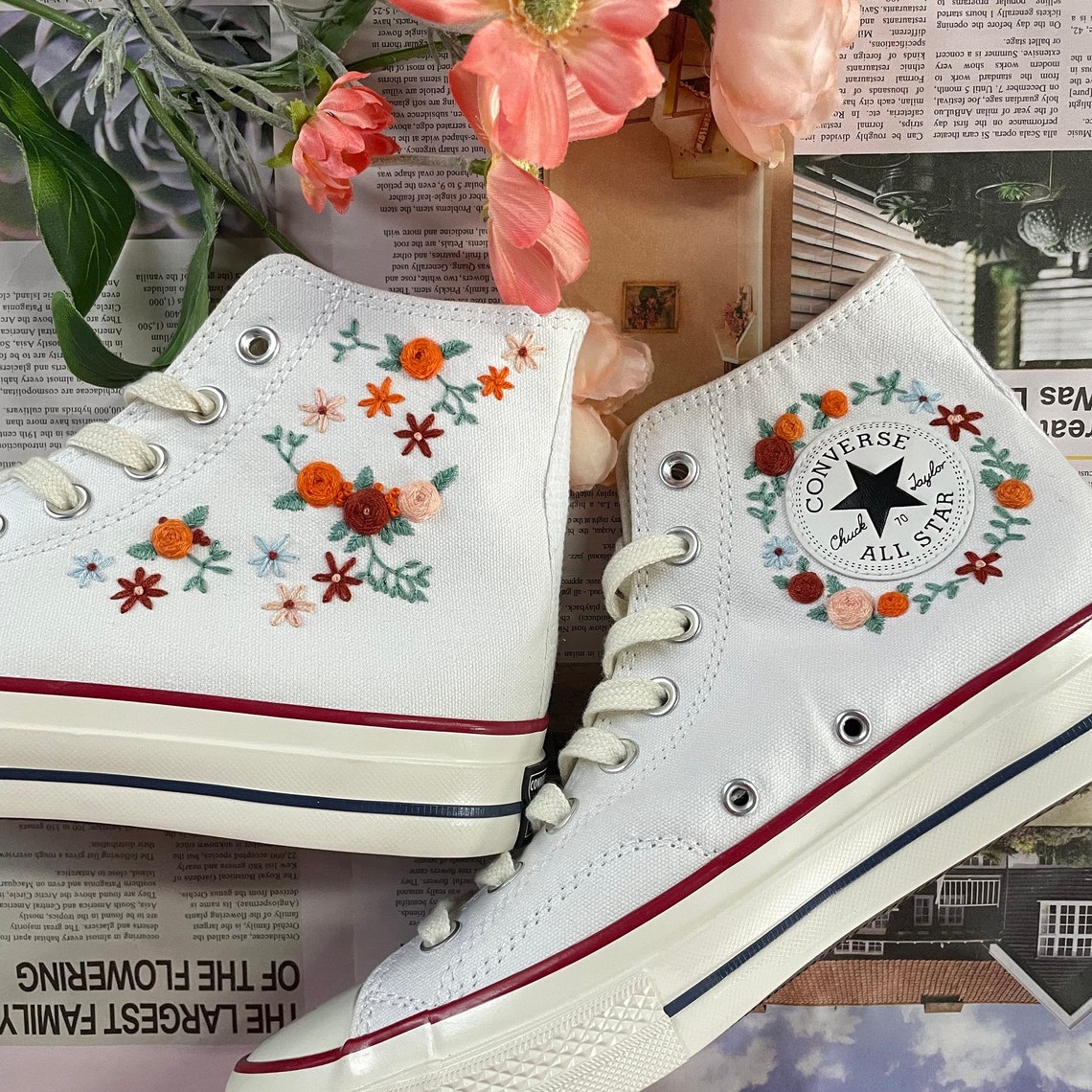Converse Custom Floral Embroidery Converse Custom Embroidery - Etsy