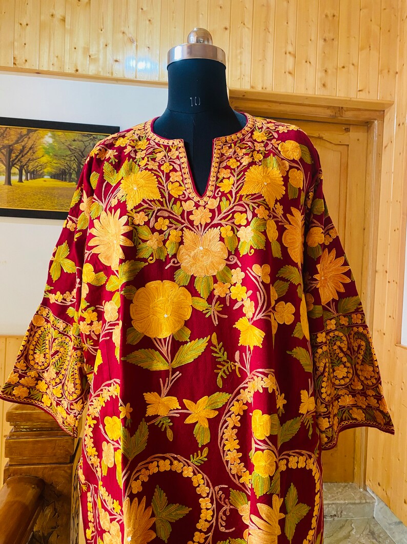 Kashmiri Phern Dress Jama Ari Work Kurti Women Kurta Paisley Aari ...