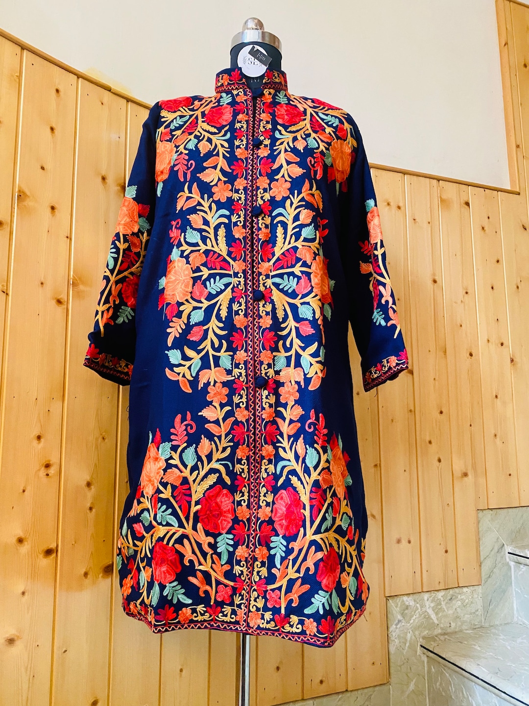 Long Kashmiri Jacket With Kashmiri Traditional Ari Work , Woolen Jacket ...