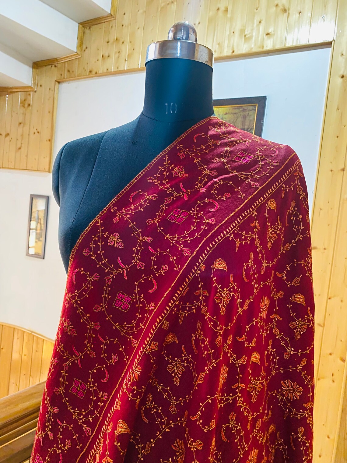 Greenkashmiri Shawl Sozni Еmbroidery Shawlwoolen Kashmiri - Etsy