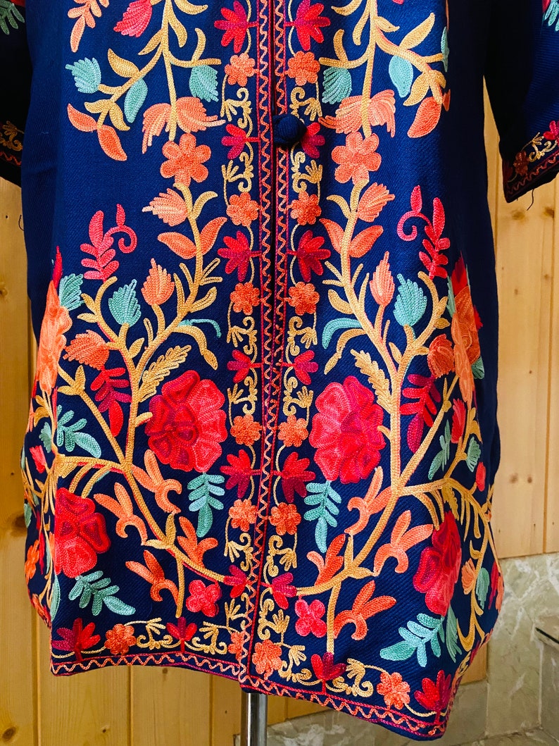 Long Kashmiri Jacket With Kashmiri Traditional Ari Work , Woolen Jacket ...