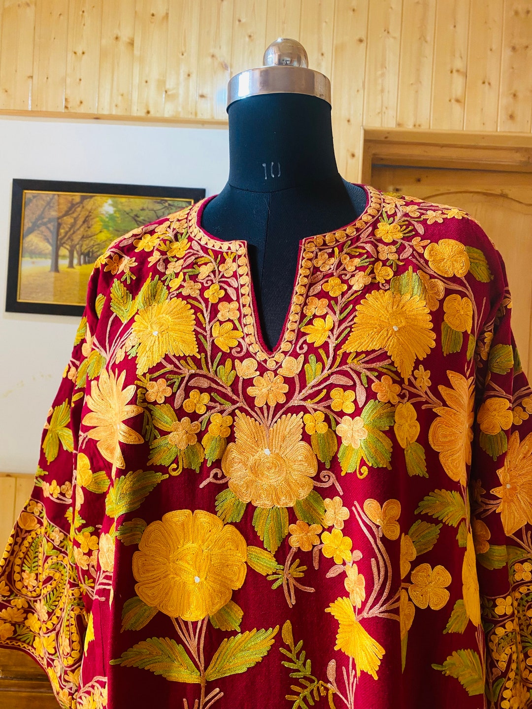 Kashmiri Phern Dress Jama Ari Work Kurti Women Kurta Paisley Aari ...