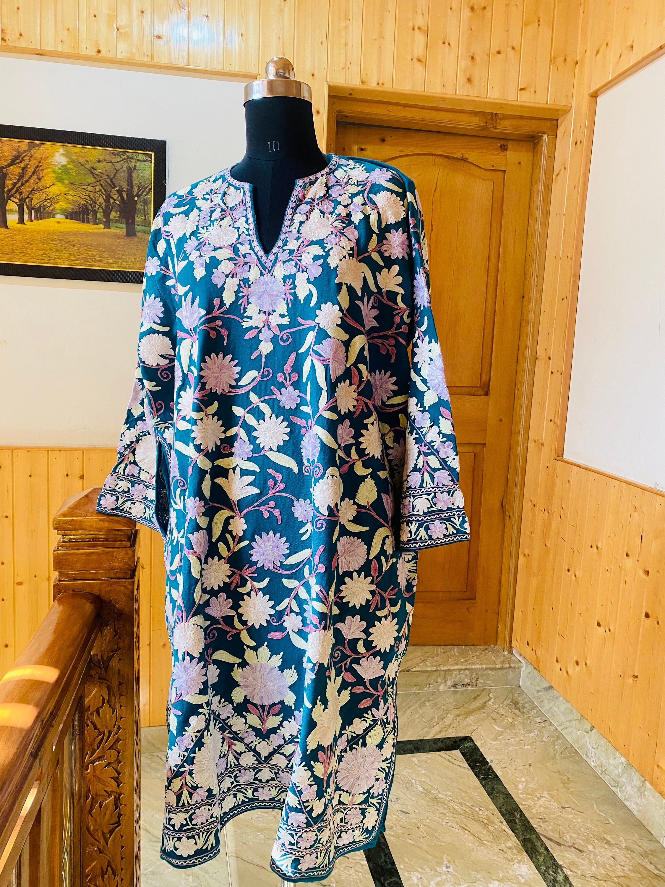 Kashmiri Phern Dress Jama Ari Work Kurti Women Kurta Paisley Aari ...
