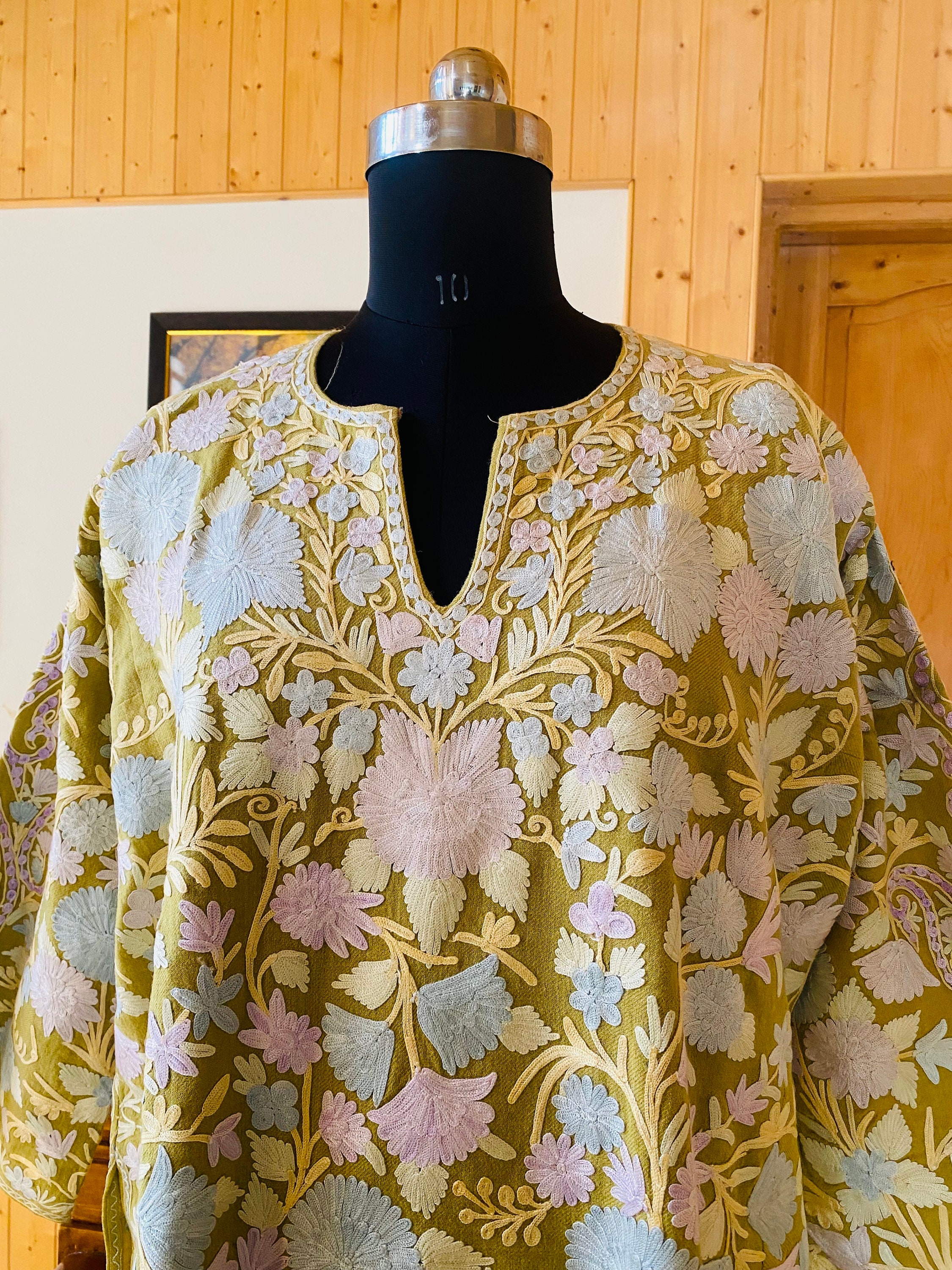 Kashmiri Phern Dress Jama Ari Work Kurti Women Kurta Paisley Aari ...