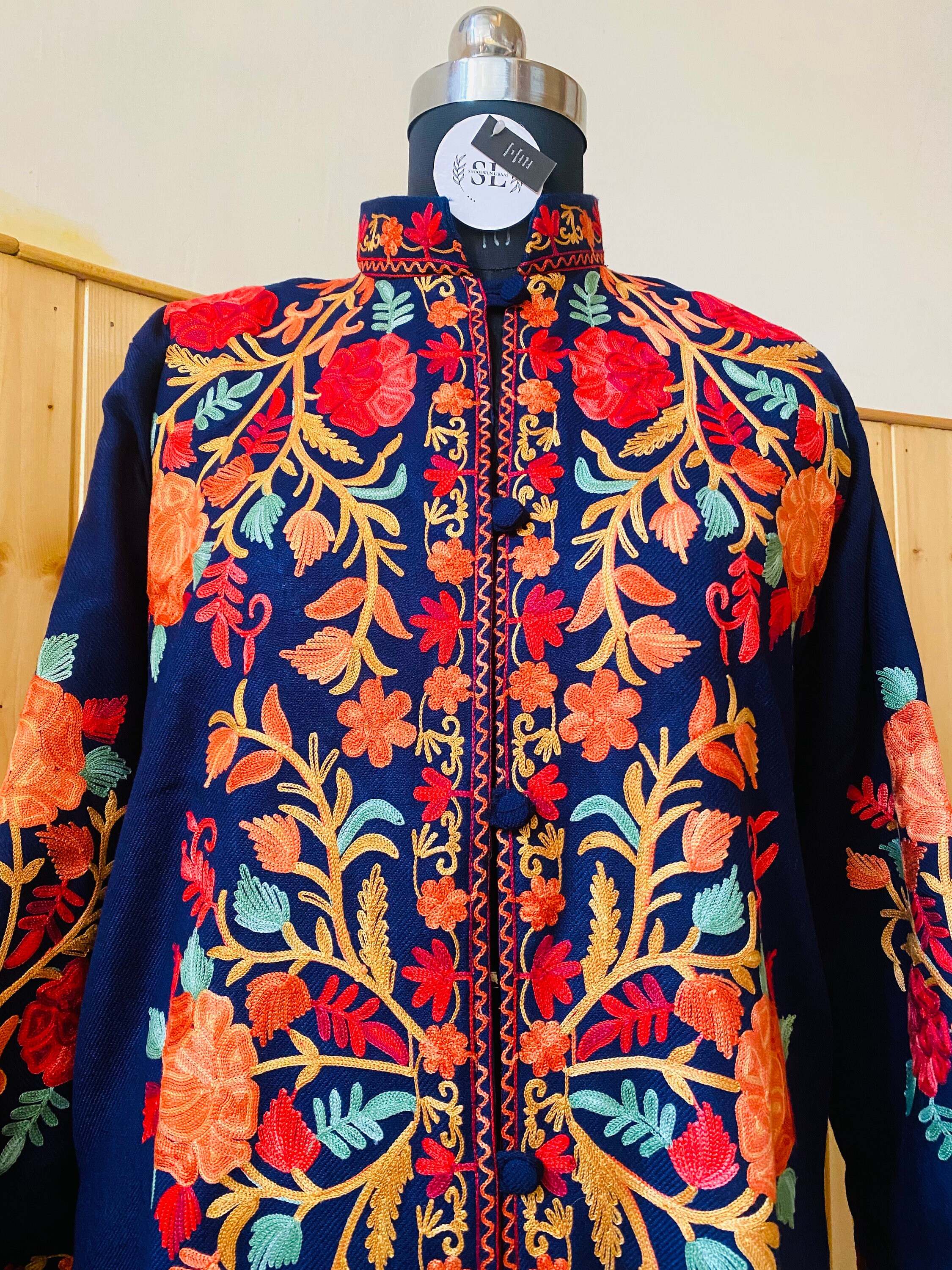 Long Kashmiri Jacket With Kashmiri Traditional Ari Work , Woolen Jacket ...