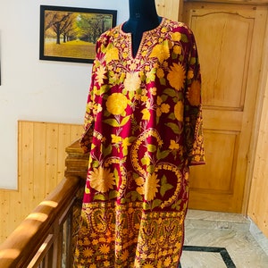 Kashmiri Phern Dress Jama Ari Work Kurti Women Kurta Paisley Aari ...