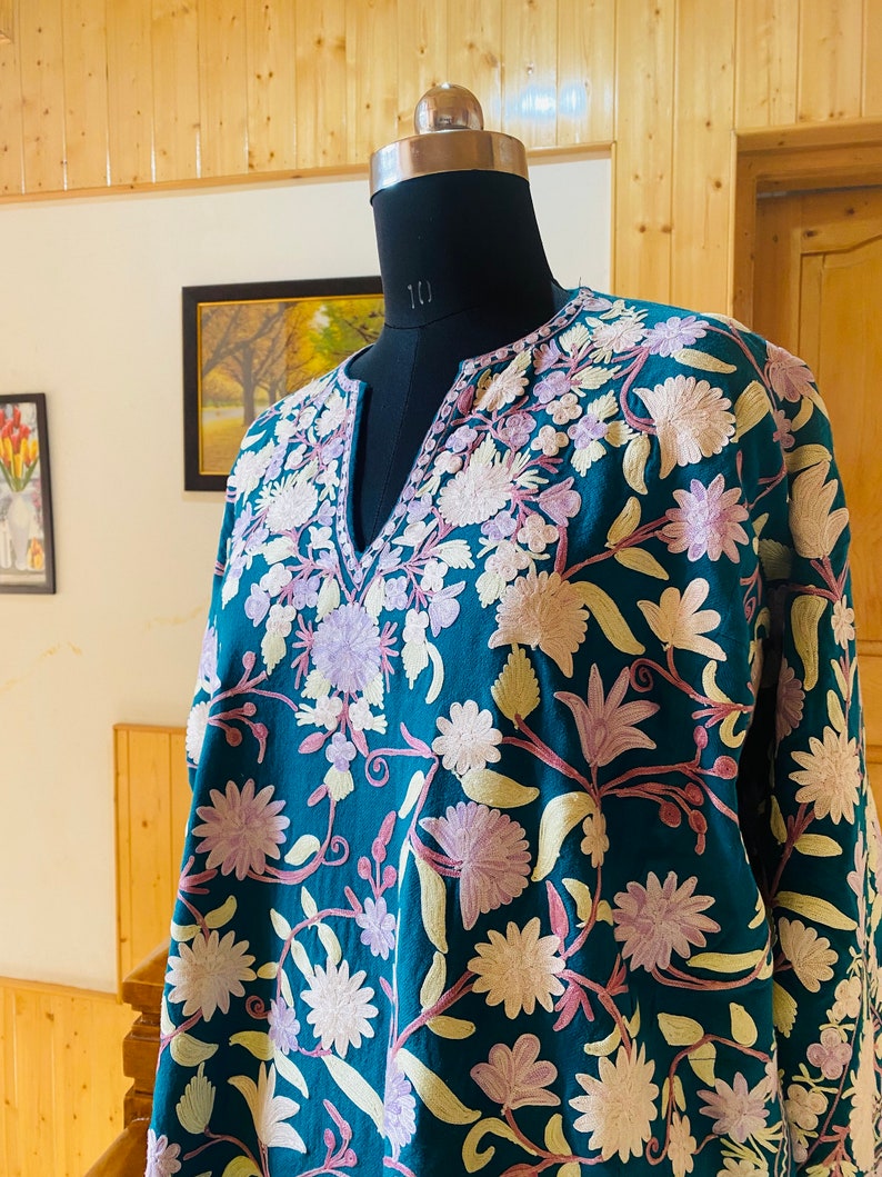 Kashmiri Phern Dress Jama Ari Work Kurti Women Kurta Paisley Aari ...