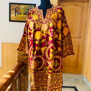 Kashmiri Phern Dress Jama Ari Work Kurti Women Kurta Paisley Aari ...